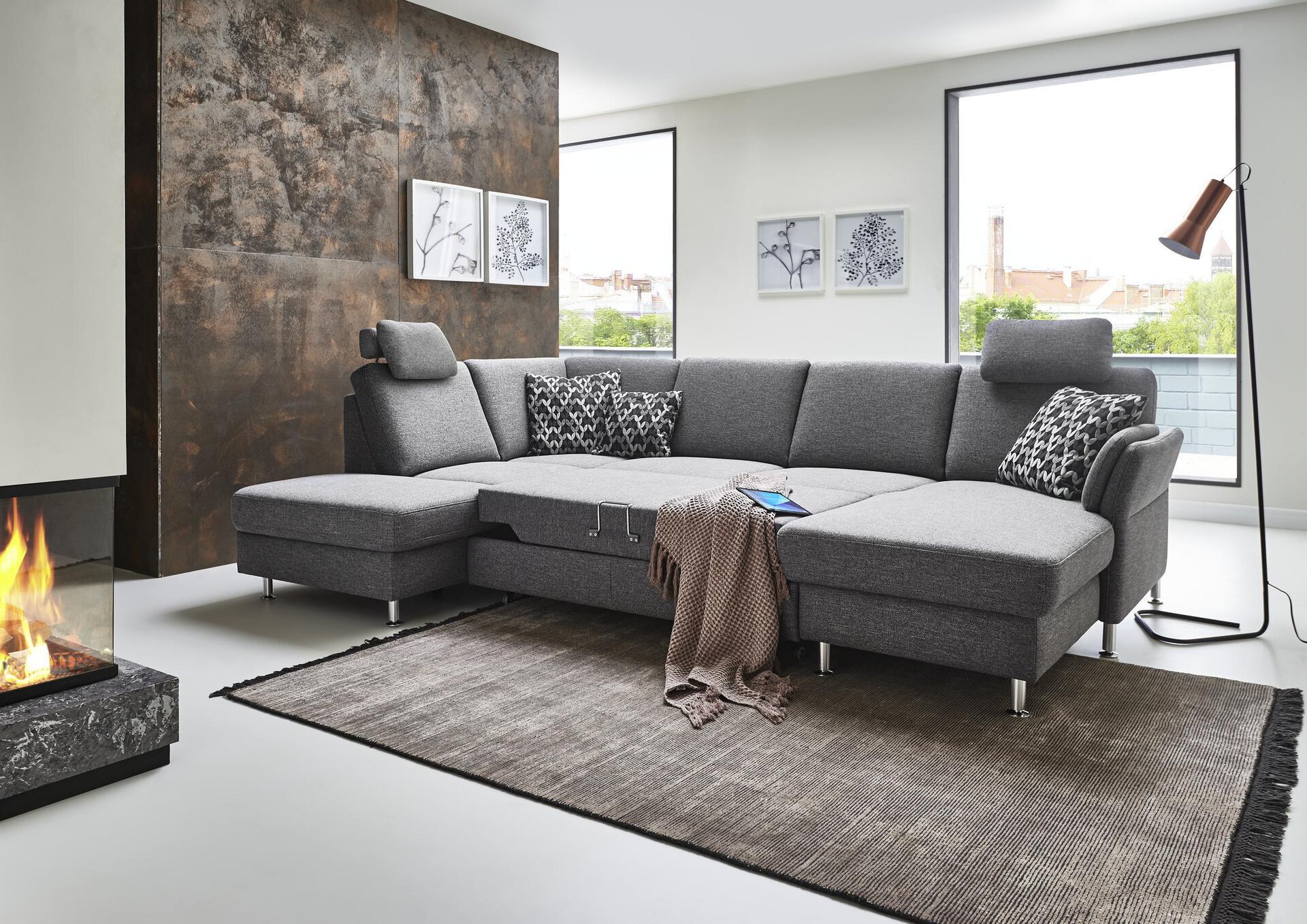 Polstergarnitur ZE-EM18013 Zehdenick Textil grau ca. 305x90x204 cm ...