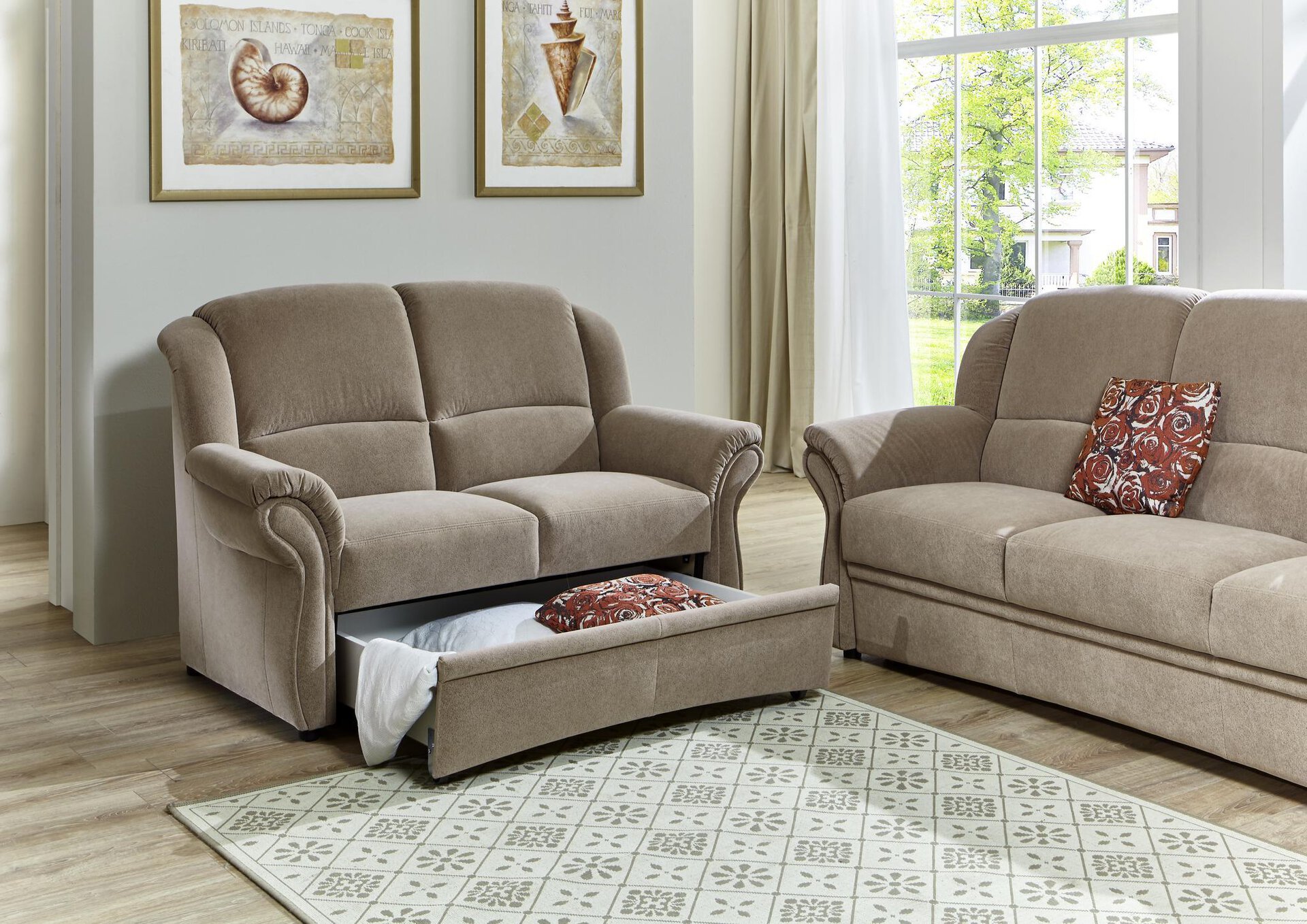 Sofa 2-Sitzer Systempolster Textil beige ca. 148x98x89 cm | Möbel Inhofer